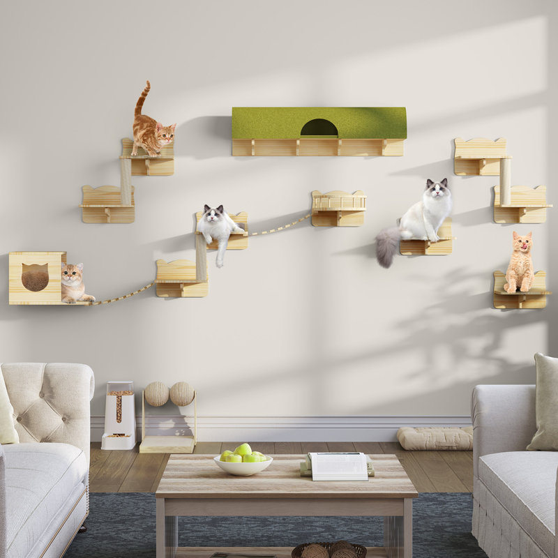 Tucker Murphy Pet™ Ellaree Wall-mounted Cat Tree Shelved 8 Pcs Climbing Center | Wayfair